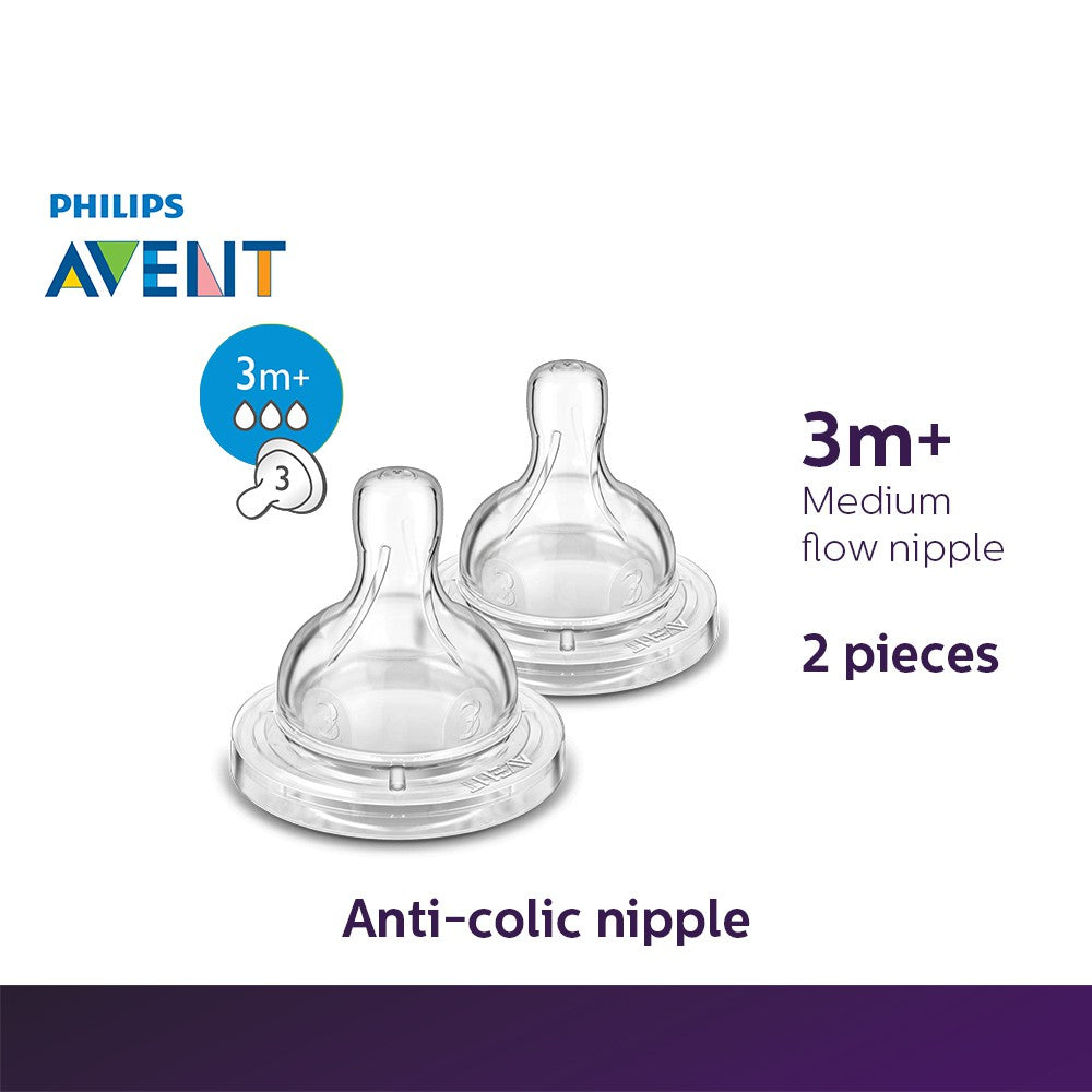Philips Avent Classic 3M+ Anti-Colic Medium Flow Nipples – Mothercare Philippines